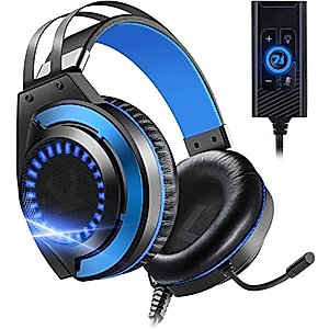 Gaming Headset with 7.1 Surround Sound and Noise Canceling Mic & Memory Foam Ear Pads Gaming Headphones for PC, PS5, Xbox One, Nintendo Switch (Blue)