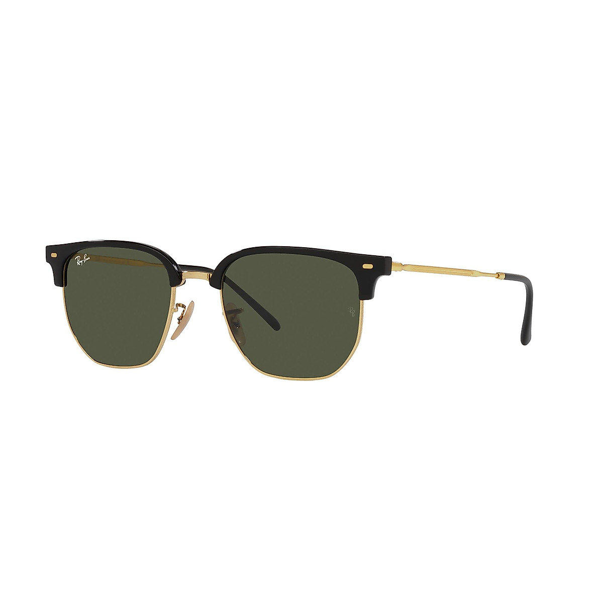 Ray-Ban RB4416F New Clubmaster Low Bridge Fit Square Sunglasses, Black on Gold/Green, 55 mm