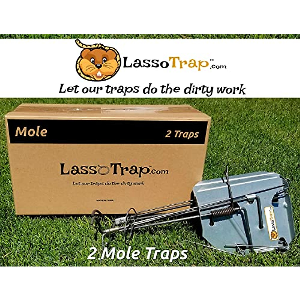 MOLE Trap (Pack of 2) LASSO Galvanized & Oil Hardened Steel// Super Cost-Effective, Reusable, Durable Animal Best in The Lawn, Yard, Garden, Farm, All Outdoor Settings w/ Manual (Small) 2 1/8inch
