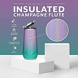 BrüMate 12oz Insulated Champagne Flute With Flip-Top Lid - Made With Vacuum Insulated Stainless Steel (Glitter Mermaid)