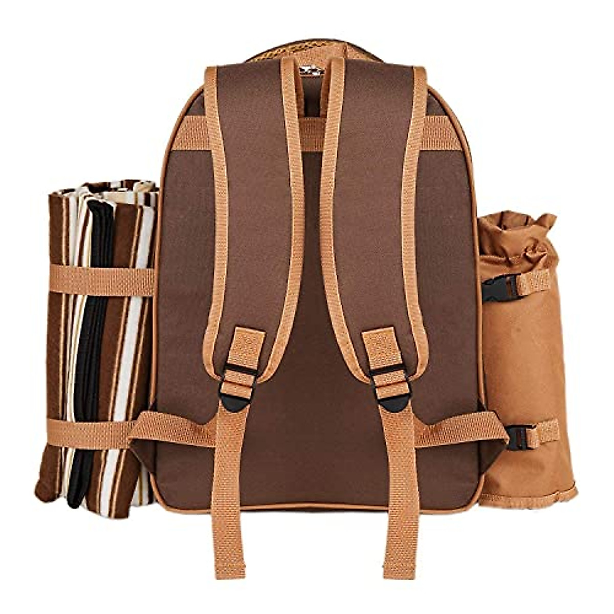 Picnic Backpack Bag for 4 Person With Cooler Compartment, Detachable Bottle/Wine Holder, Fleece Blanket, Plates and Cutlery Set Perfect for Outdoor, Sports, Hiking, Camping, BBQs(Coffee)
