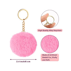 Auihiay 40 Pieces Pom Poms Keychains Fluffy Balls Pompoms Key Chain Faux Rabbit Fur Pompoms Keyring for Girls Women Hats Bags Knitting Accessories