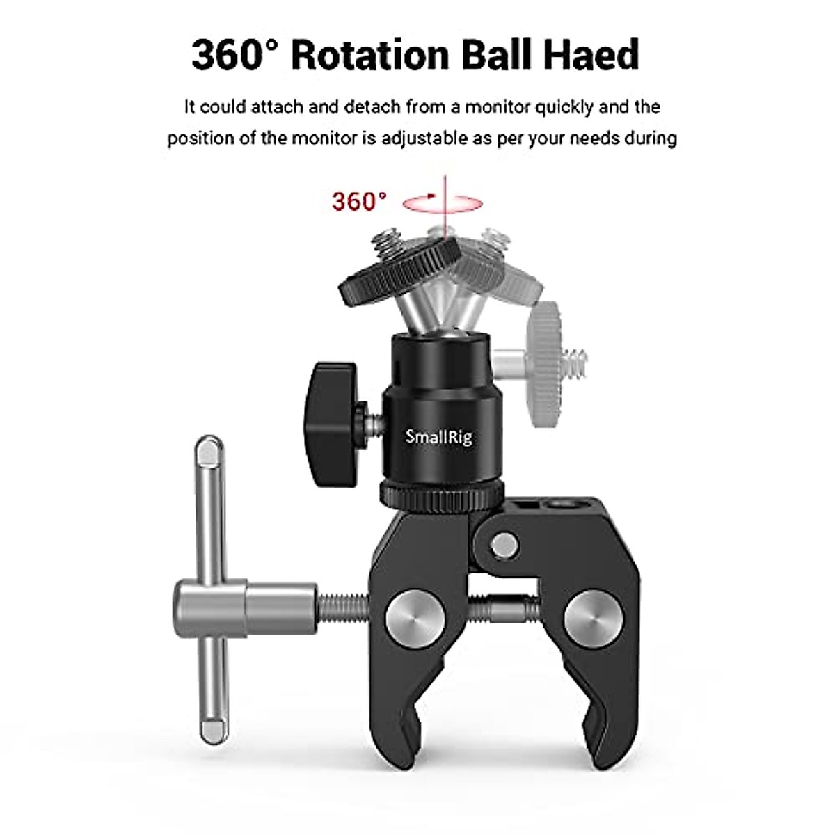 SmallRig Super Clamp Mount with Mini Ball Head Mount, Hot Shoe Adapter with 1/4 Screw for LCD Field Monitor, LED Lights, Flash, Microphone, for Gopro, for DJI Action 2, for Insta360 - 1124