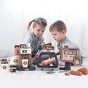 Toy Coffee Maker Machine and Cash Register Kit with Sound Light, GAGAKU Kids Kitchen Pretend Play Sets Kitchen Appliances Toy for Boys Girls