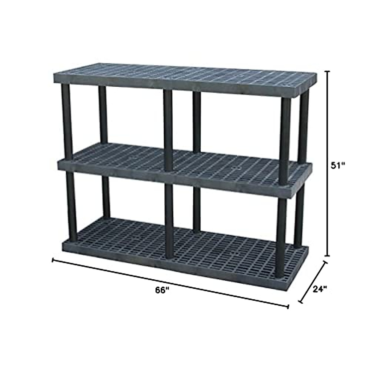 Vestil PBSS-6624-3 Plastic Bulk Shelf and Storage, 66" x 24" 3 Shelf, Black