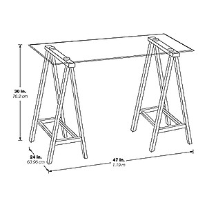 OSP Home Furnishings Middleton 47 Inch Desk with Clear Beveled Glass Top, Chrome Base