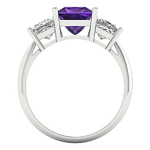 Clara Pucci 3.0 ct Princess Cut 3 Stone Solitaire Genuine Natural Amethyst Engagement Promise Anniversary Bridal Ring 18K White Gold 7