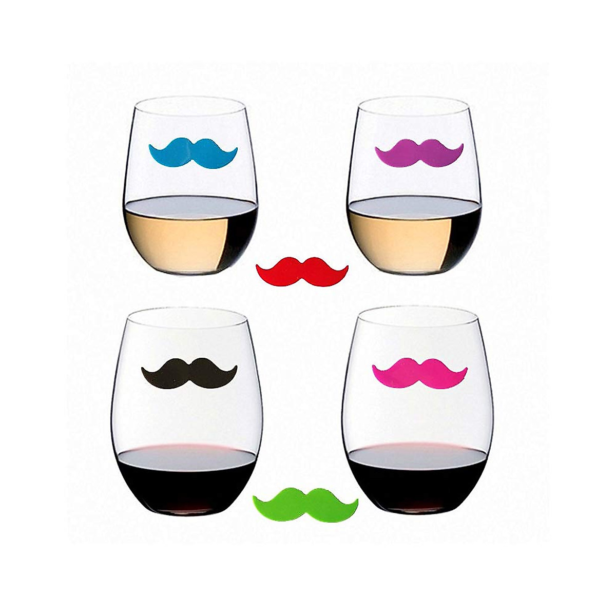Cocktail/Wine Glass Markers Silicone Drink Markers Wine Charms with Beard Shape for Party Glass Identifiers (6 Count)