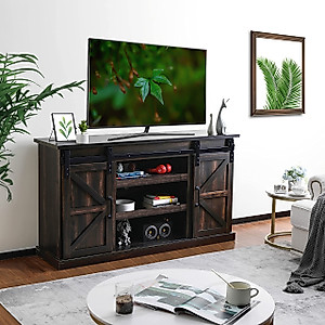TURBRO Fireside FS58 TV Stand, Supports TVs up to 65", with Farmhouse Style Sliding Barn Door, Entertainment Center and Adjustable Shelves for Living Room Storage, Espresso (TV Stand Only)