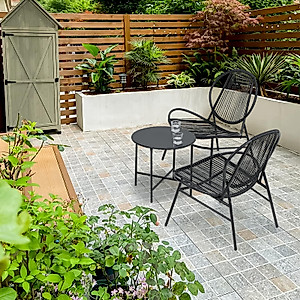 Athena Collection 3-Piece Patio Conversation Set, All-Weather Rattan Acapulco Chair and Round Table Set Bistro Set Indoor Outdoor Seating Furniture Set for Balcony, Pool, Garden, Backyard, Black