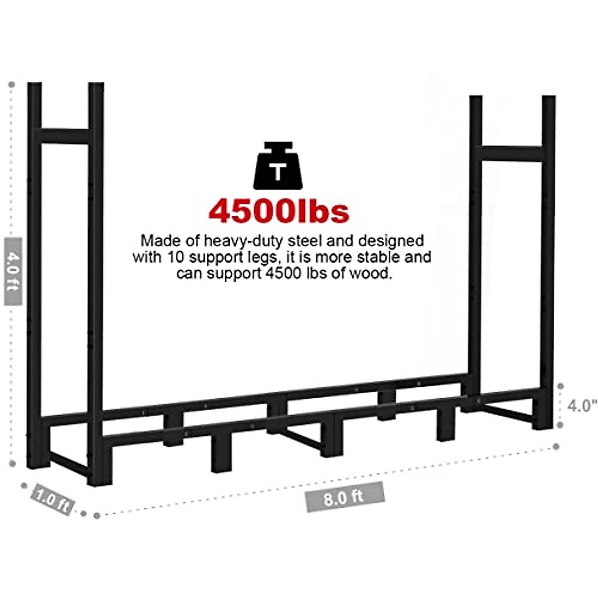 Khordin 8ft Firewood Rack Outdoor Adjustable Heavy Duty Wood Rack Fire Wood Holder for Indoor Storage Fireplace Metal Lumber Organizer Wood Stand Stacker, Black