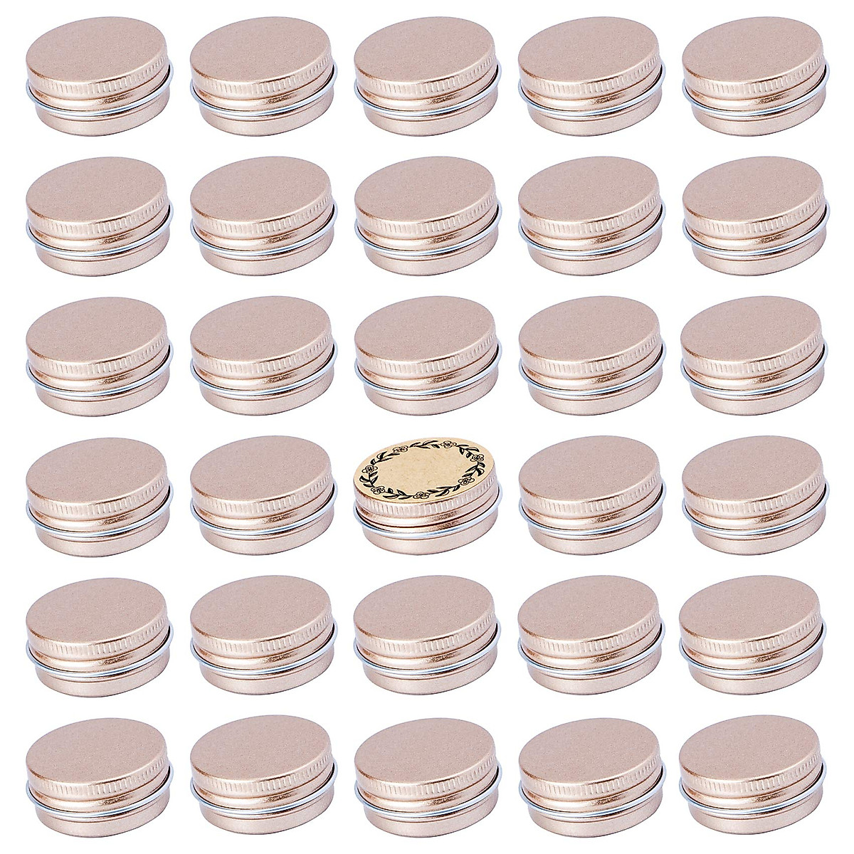 0.5 oz Screw Top Aluminum Tin Jar with Screw Lid and Blank Labels (Champange - Pack of 32)