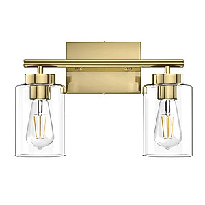 Bathroom Light Fixtures,Brushed Brass Vanity Light, Gold Wall Sconces Lighting, Modern Bath Wall Mounted Lights with Glass Shade, Gold Wall Sconce for Living Room, Bedroom, Hallway(Exclude Bulb)