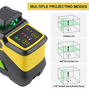 Firecore Green Laser Level Self Leveling 360 Degree Horizontal Cross Line Laser Level with Plumb Dots Laser Tool and Adjustable Brightness Technology - Magnetic Bracket Included (F191-XG-2P)
