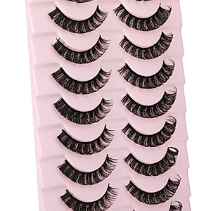 wiwoseo False Eyelashes Russian Strip Lashes D Curly Faux Mink Lashes Wispy Fluffy Volume Russian Lashes 3D Effect Fake Eyelashes 10 Pairs Pack