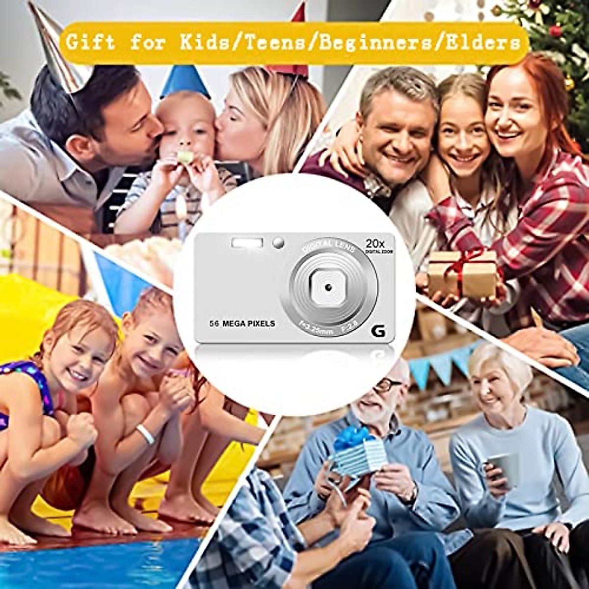 56MP Digital Camera, Portable Cameras with 2.7 Inch LCD Display, 20X Digital Zoom Camera, with Autofocus & Time Lapse, for Travel and Photography