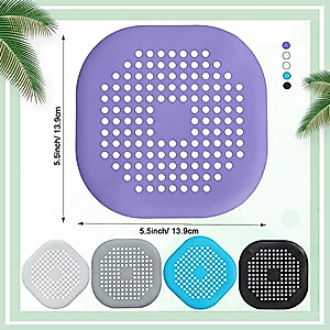 Drain Hair Catcher 2 Packs, 5.5 Inch Square Shower Drain Cover, Durable Silicone Hair Stopper for Shower Drain with Suction Cups, Suit for Bathroom,Bathtub,Kitchen (Grey+White)