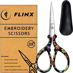 FLINX Embroidery Scissors with Cover Small Sewing Scissors Crochet Scissors Small Craft Scissors Sharp for Art Work Yarn Scissors, Thread Scissors for Crafting Small Scissors all Purpose Mini Scissors