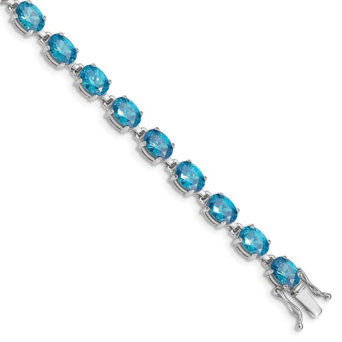 IceCarats 925 Sterling Silver Blue Topaz 6.5 inch Chain Gemstone Tennis Bracelet