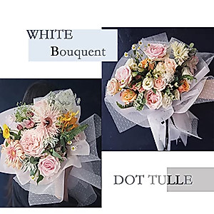 HAOZAIKEJI Wedding Flower Wrapping Paper, Tulle Floral Bouquet Wrappers Dot Mesh Wrap Material Translucent Gift Package Paper Florist Packaging Supplies for Birthday Holiday Graduation Bouquet