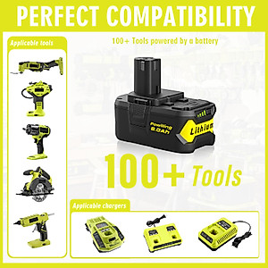 Powilling 2Packs 8.0Ah Battery Replacement for Ryobi 18V Battery, 18 Volt Lithium ion Batteries for Ryobi One 18V Cordless Tools P108 P107 P105 P104 P103 P102