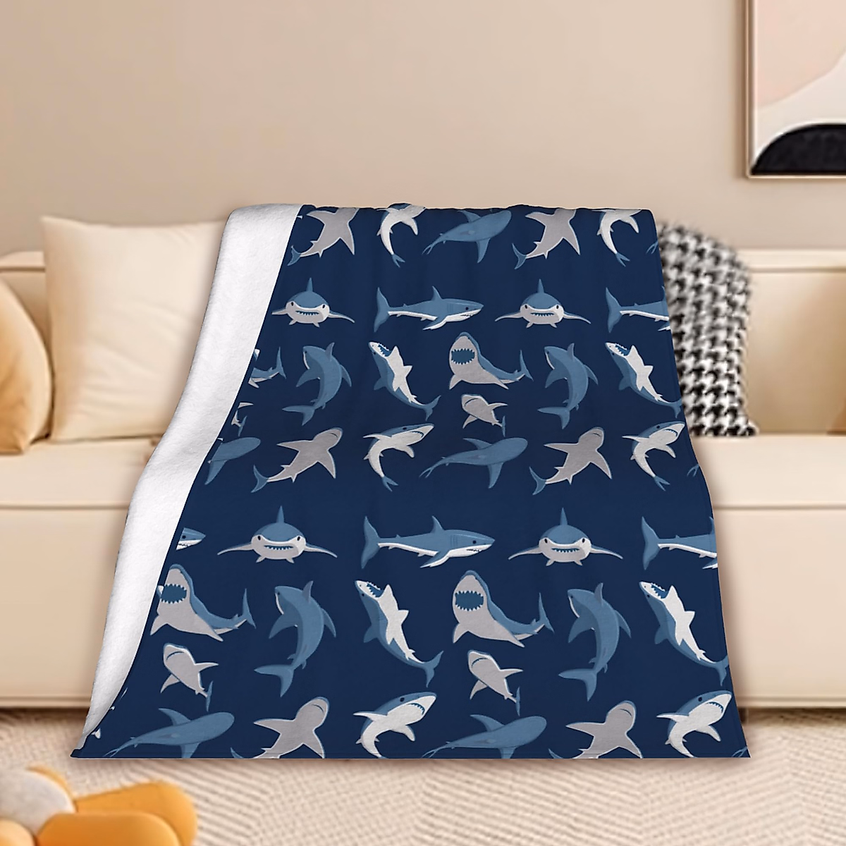 Shark Blanket,Sea Ocean Animals Kids Blanket, Shark Soft Blanket for Home Room Sofa Bed Couch Birthday Decor All Season 60x50 Inch
