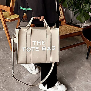 Tote Bags for Women Oversized PU Leather Tote Bag Handle Shoulder Crossbody Bag Purse Luxury Shoulder Bag (Beige)