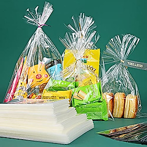Macoota 200 Pcs 3" x 5" Small Clear Thick Cello Treat Bags Flat Cellophane Bags With 6 Colors Twist Ties Packaging Wrapping Cookies Candies Popcorn Gift Cellophane Bags