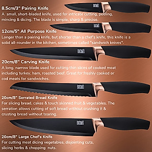 Taylors Eye Witness 5pc Kitchen Knife Gift Set - Brooklyn Copper Colored Bolsters, Matching Razor Sharp Titanium Coated Blades. Soft Grip Handles. 2yr Peace of Mind. Extra Sharpener for Knives