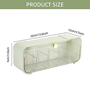 Tecbeauty 5 Grids Qtip Holder Dispenser, Wall Mounted Cotton Ball Organizers Storage Box with 4 Detachable Dividers for Cotton Swabs, Cotton Rounds, Lipstick, Hairpin, Cosmetics (Green)