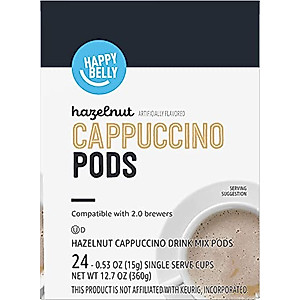 Amazon Brand - Happy Belly Light Roast Cappuccino Coffee Pods Compatible with K-Cup Brewers, Hazelnut Flavored , 24 Count