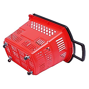 Bacacoo Plastic Shopping Carts, 6 Trolley Rolling Shopping Baskets, 35l Shopping Trolley With Handles, Portable Shopping Basket Set In Supermarkets And Retail Stores (Red)