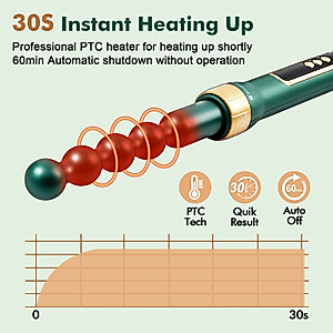 Yinhua Curling Iron Set, 5 in 1 Curling Wand with 4 Interchangeable Ceramic Barrels and 1 Straight Hair Brush, 30S Instant Heat Up, LCD Temp Adjustment, Dual Voltage, Includes Heat Resistant Gloves