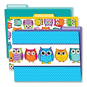 Carson Dellosa Owl Decorative File Folder Set—11.75" x 9.5" Colored File Folders for Filing Cabinet, for Office or Classroom File Organization (6-Pack)