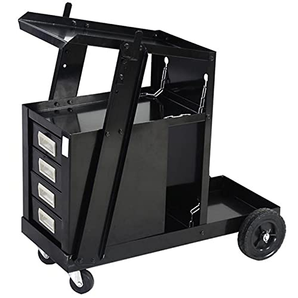Welder Cart, Rolling Welding Cart with 2-Tier 4 Drawers Cabinet Wheels and Tank Storage for Welder and Plasma Cutter, 100 LB Capacity