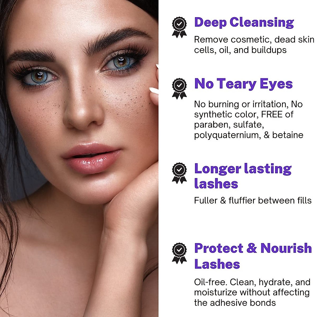 Eyelash Cleanser for Extensions Kit - Sensitive Lash Wash for Eyelash Extensions and Natural Lashes | Oil FREE Makeup & Mascara Remover Lash Cleaner Shampoo - Salon and Home Use (60 ml)