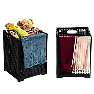 Eslite 42L Collapsible Plastic Laundry Baskets,Foldable Laundry Hamper,Pack of 2 (Black)