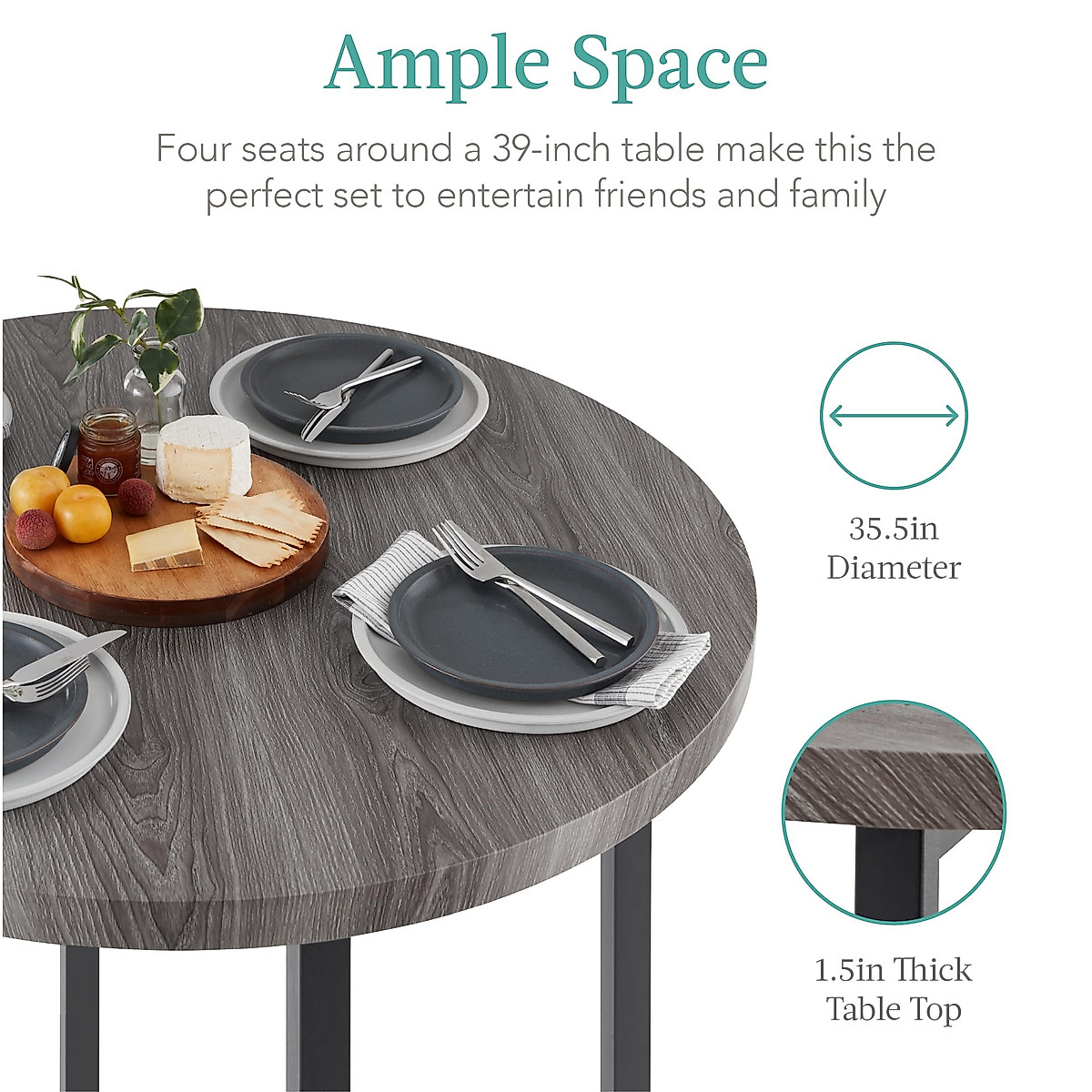 Best Choice Products 5-Piece Modern Round Counter Height Dining Set for Home Kitchen, Dining Room w/ 4 Chairs, 1.5in Thick Table - Gray