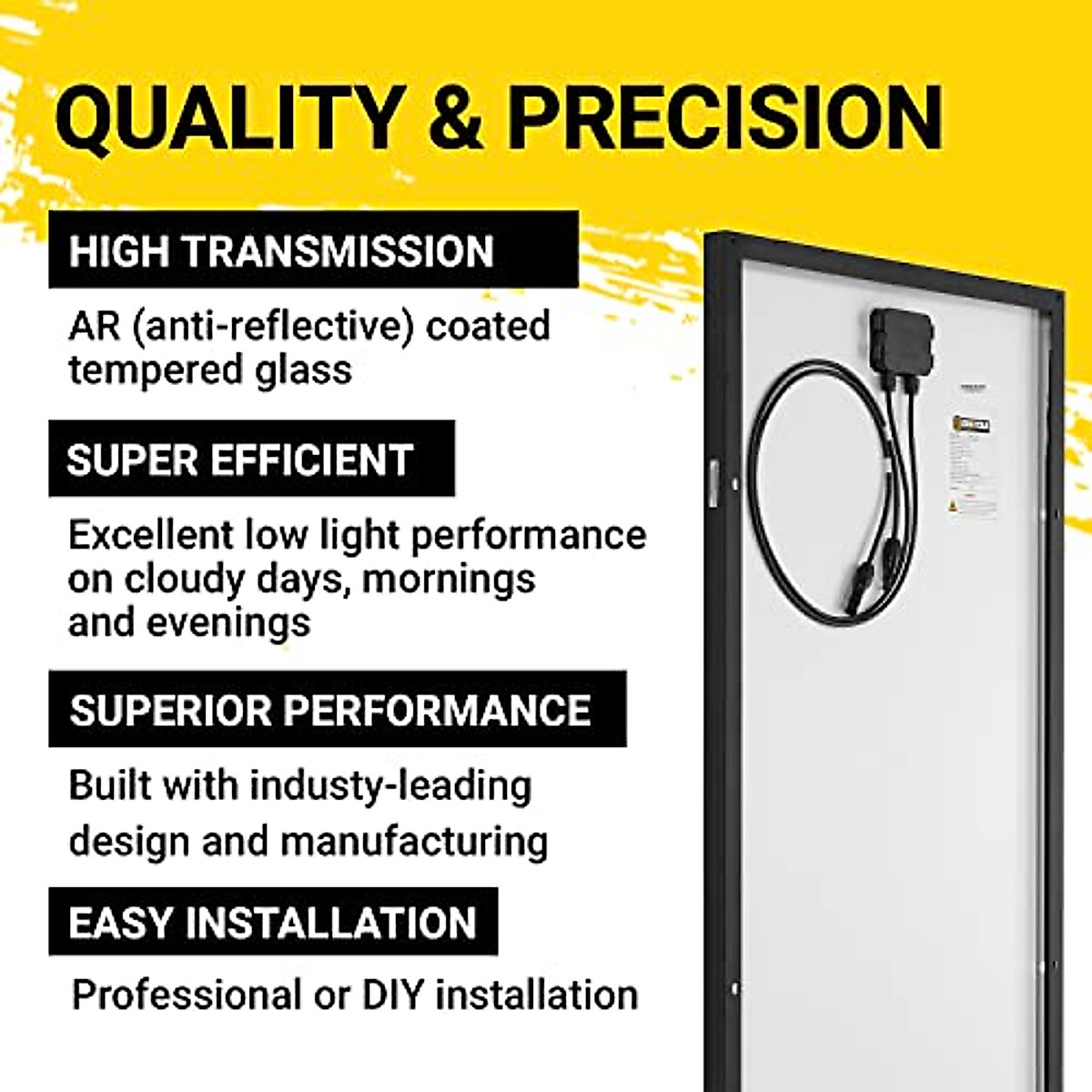 Spartan Power 100 Watt Solar Panel 9 Bus Bar Black Mono Great for RV, Trailer, Camper, Boat, Cabin, Farm, SP-100W