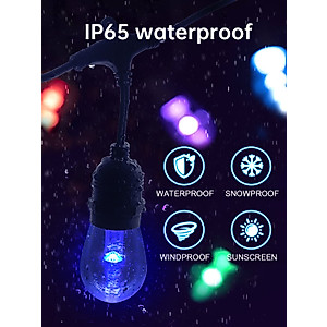 48FT Color Changing Outdoor String Lights, Commercial Grade with Music Sync Remote and 15 Shatterproof LED Edison Bulbs Dimmable Patio String for Christmas Holidays, Illuminate Your Space