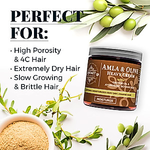 Qhemet Biologics Amla & Olive Heavy Cream - Moisturizing Balm for Extremely Dry & 4C Hair - Adds Soft, Supple Moisture & Hydration to Afros, Coils, Curls, Puffs, Twists, Braids, Locs & More (8.9 oz)