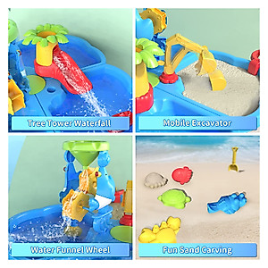 ConeWhale Sand Water Table, 4 in 1 Kids Table Activity Sensory Play Table Beach Sand Water Toy for Outdoor Backyard for Toddlers Age 3-5
