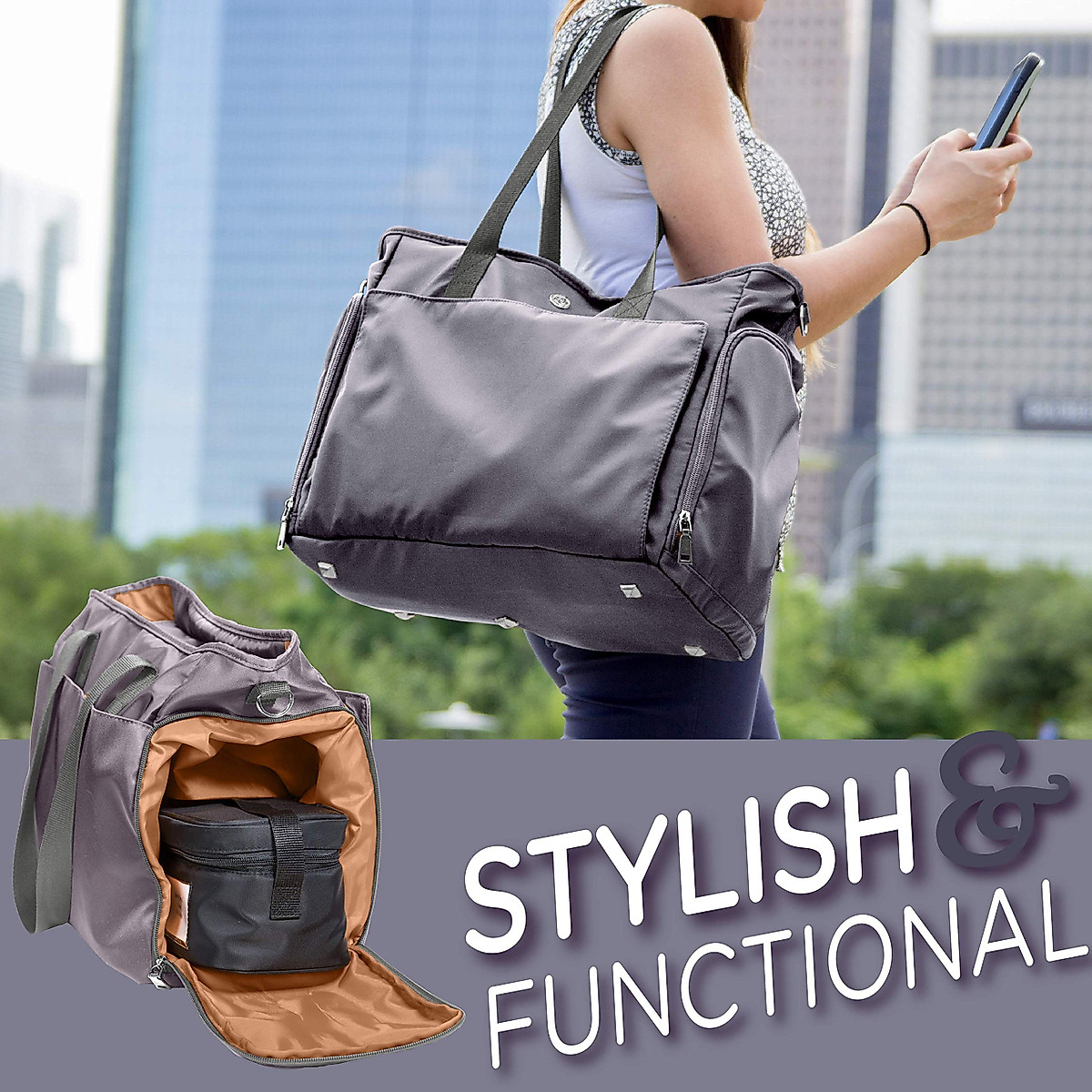 Zohzo Lauren Breast Pump Bag - Portable Tote Bag Great for Travel or Storage – Includes Padded Laptop Sleeve - Fits Most Major Pumps Including Medela and Spectra Breastpump (Black)