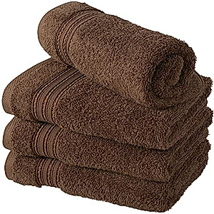 ERINA Large Hand Towels 16 x 28 Inch (4 Pack) - Heavy GSM 100% Ring Spun Combed Cotton Quick Drying Highly Absorbent Towels - Soft Hotel Quality for Bath, Gym and Spa (Brown)