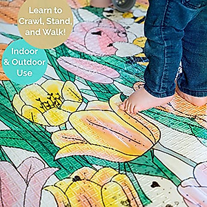 JumpOff Jo - Large Waterproof Foam Padded Play Mat for Infants, Babies, Toddlers, Play Pens & Tummy Time, Foldable Activity Mat, 70 in. x 59 in. - Tulip Fields