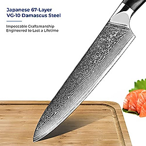 SENKEN 6-Piece Damascus Steel Kitchen Knife Set - Shogun Collection - 67-Layer Japanese VG10 Steel - Chef's Knife, Cleaver Knife, & More, Extremely Sharp Blades for Effortless Cutting, Luxury Gift Box
