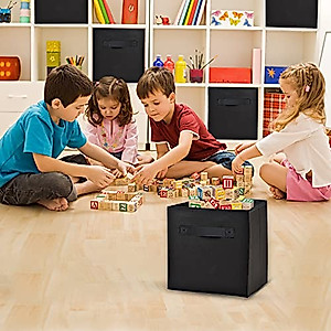 Klozenet 11 inch cube storage bins 8-pack, Fabric Collapsible Storage Bins Durable and Sturdy With Handle For Closet Shelves, Storage, Books, Cloth and Toys/ foldable Cubby Organizer, (Black)