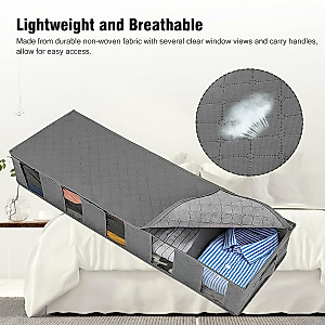 CHAFIN Under Bed Clothes Organizer,Dividers Storage Bag with Durable Fabric, Reinforced Handle, 5 Clear Window,Clear windows for Clothing, Shoes, Blankets, Sweaters, Toys,Grey, 2 Pack