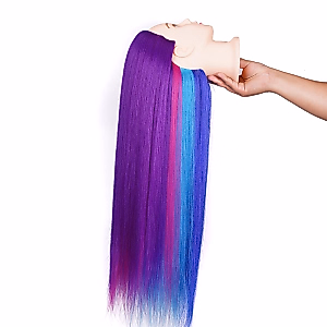 Training Head 26"-28'' Mannequin Head Hair Styling Manikin Cosmetology Doll Head Synthetic Fiber Hair Hairdressing Training Model Free Clamp Exquisite Gifts (Purple Four Colors)