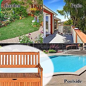 Tangkula Wooden Outdoor Storage Bench Large Deck Box, Entryway Storage Bench w/Inner Removable Dustproof Lining and Portable Handles for Patio Garden Balcony Yard (Natural)